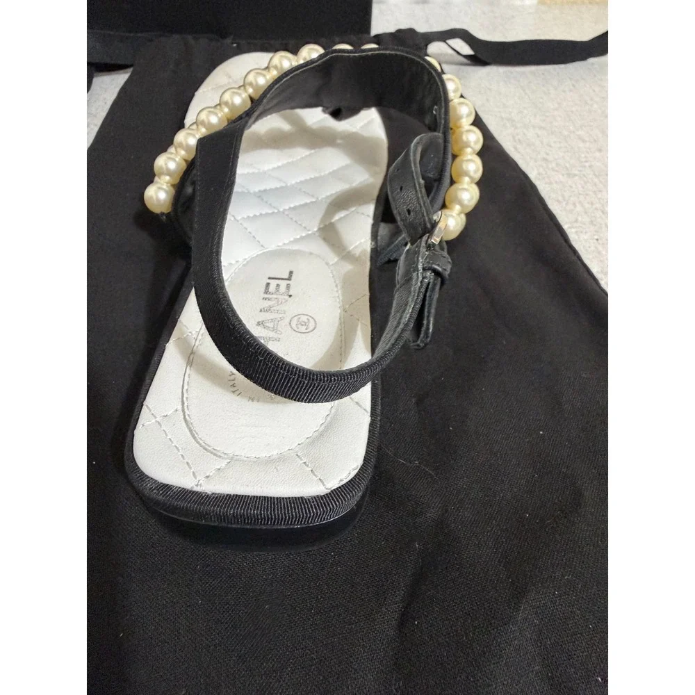 CHANEL | Shoes | Chanel Womens Us Size 7 Black With Pearls Flat Buckle ...